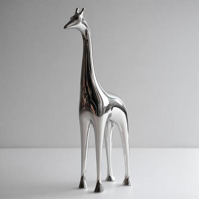 China Giraffe Casting Stainless Steel Sculpture 70CM H Indoor Animal Art for Hotel Lobby Decor for sale