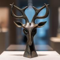 China Vintage Casting Deer Head Bronze Sculpture Lifelike Animal Statue 50cm H for Interior Decoration for sale