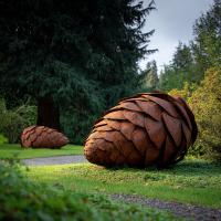 China Corten Steel Pinecone Sculpture 150CM Natural Rust Finish Outdoor Garden Art for sale