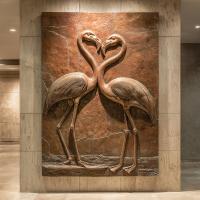 China Metal Flamingos Wall Sculpture Modern Decorative Art 150cm H Bronze for Public Spaces for sale