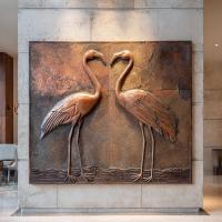 China Metal Flamingos Wall Sculpture Modern Decorative Art 150cm H Bronze for Public Spaces for sale