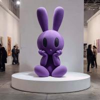 China Flocked Purple Cartoon Rabbit FRP Sculpture 230cm H Custom Decorative Art for Playground for sale