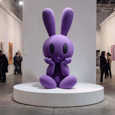China Flocked Purple Cartoon Rabbit FRP Sculpture 230cm H Custom Decorative Art for Playground for sale