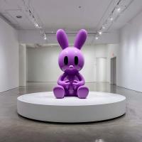 China Flocked Purple Cartoon Rabbit FRP Sculpture 230cm H Custom Decorative Art for Playground for sale