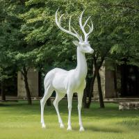 China Large White Deer Outdoor Sculpture 160CM H Stainless Steel Modern Garden Decor for sale