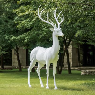 China Large White Deer Outdoor Sculpture 160CM H Stainless Steel Modern Garden Decor for sale
