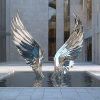 China Mirror Polished 316L Stainless Steel Soaring Wings Sculpture 250CM H for Hotel Lobby for sale
