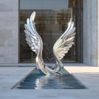 China Mirror Polished 316L Stainless Steel Soaring Wings Sculpture 250CM H for Hotel Lobby for sale
