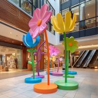 China Colorful Flower Metal Sculpture 250CM H Stainless Steel Modern Art Installation for Mall Interiors for sale
