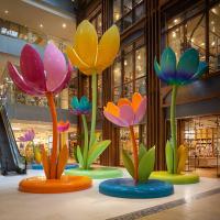 China Colorful Flower Metal Sculpture 250CM H Stainless Steel Modern Art Installation for Mall Interiors for sale