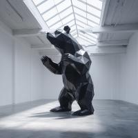 China Modern Black Polygonal Bear Sculpture 350CM H Stainless Steel Public Art for Plaza Park Decor for sale