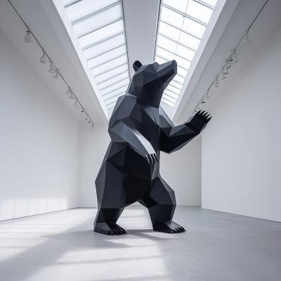 China Modern Black Polygonal Bear Sculpture 350CM H Stainless Steel Public Art for Plaza Park Decor for sale