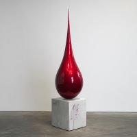 China Glossy Red Painted Tear Metal Sculpture 80cm Stainless Steel Artistic Decor for sale