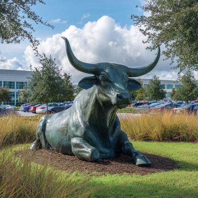 China Large Patina Bronze Water Buffalo Sculpture 160CM L Outdoor Animal Art Display for sale