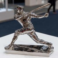 China Chrome Baseball Player Figure Statue 32CM H Resin Sports Desk Sculpture Decor for sale