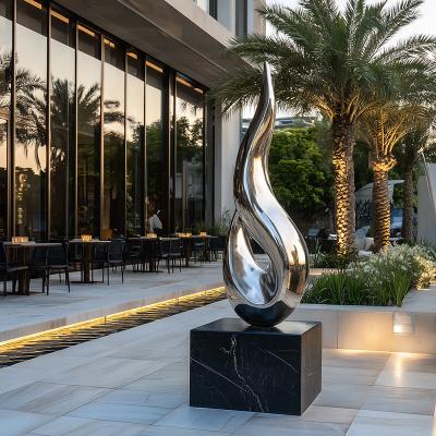 China Mirror Polished Abstract Hotel Sculpture 220CM H Stainless Steel Modern Courtyard Art Decor for sale