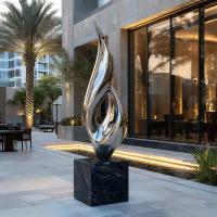 China Mirror Polished Abstract Hotel Sculpture 220CM H Stainless Steel Modern Courtyard Art Decor for sale