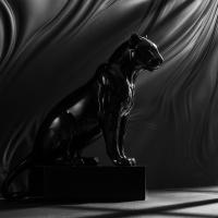 China Glossy Black Panther Metal Sculpture 90cm H Stainless Steel Outdoor Art Decor for sale