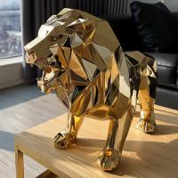 China Golden Geometric Lion Sculpture 316L Stainless Steel 80cm H Modern Animal Art for Garden for sale