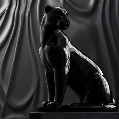China Glossy Black Panther Metal Sculpture 90cm H Stainless Steel Outdoor Art Decor for sale
