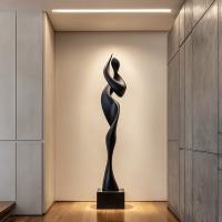 China Black Abstract Metal Sculpture 180CM H 304 Stainless Steel for Hotel Lobby Decor for sale