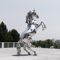 China Modern Stainless Steel Rearing Up Horse Sculpture 230CM H Mirror Polished Outdoor Art for sale