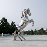 China Modern Stainless Steel Rearing Up Horse Sculpture 230CM H Mirror Polished Outdoor Art for sale