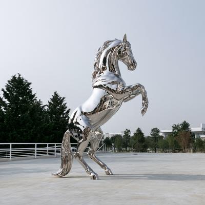 China Modern Stainless Steel Rearing Up Horse Sculpture 230CM H Mirror Polished Outdoor Art for sale