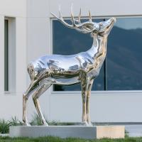 China Custom 150CM Mirror Polished Stainless Steel Deer Sculpture for Garden Decor for sale