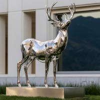 China Custom 150CM Mirror Polished Stainless Steel Deer Sculpture for Garden Decor for sale