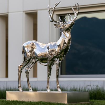 China Custom 150CM Mirror Polished Stainless Steel Deer Sculpture for Garden Decor for sale