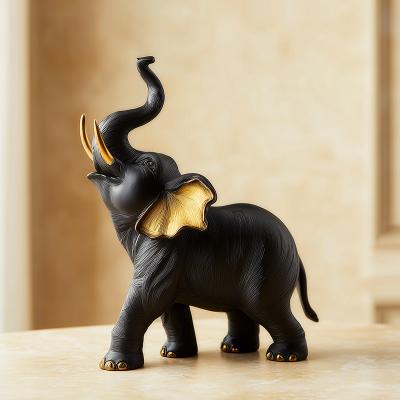 China Black Elephant Resin Sculpture Modern Desk and Tabletop Decor Art for sale