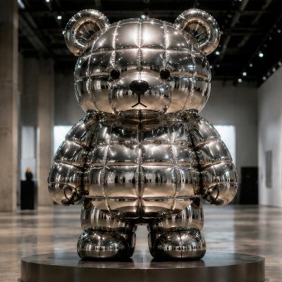 China Cartoon Down Jacket Bear Fiberglass Sculpture Indoor Mall Display Artwork for sale