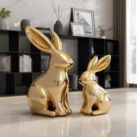 China Modern Cute Golden Rabbit Fiberglass Resin Sculpture Indoor Decor Art for sale
