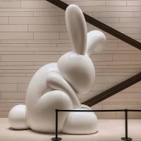China Modern Cute White Rabbit FRP Sculpture Indoor Shopping Mall Display for sale