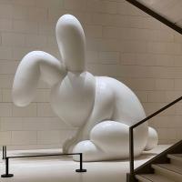 China Modern Cute White Rabbit FRP Sculpture Indoor Shopping Mall Display for sale