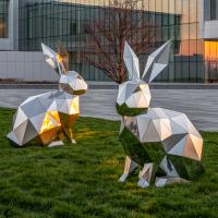 China Geometric Mirror Finished Stainless Steel Rabbit Sculpture for Garden for sale