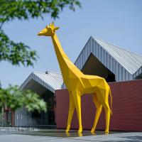 China Large Yellow Metal Giraffe Sculpture Outdoor Landscape Animal Art for sale