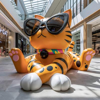 China Cute Cartoon Cat FRP Sculpture Indoor Shopping Mall Display Art for sale
