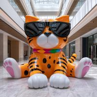 China Cute Cartoon Cat FRP Sculpture Indoor Shopping Mall Display Art for sale