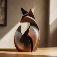 China Modern Geometric Bronze Fox Statue Abstract Animal Sculpture For Desk Decor for sale
