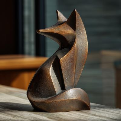 China Modern Geometric Bronze Fox Statue Abstract Animal Sculpture For Desk Decor for sale