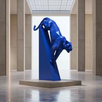 China Custom Blue Metal Panther Sculpture for Garden and Interior Decoration for sale