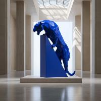 China Custom Blue Metal Panther Sculpture for Garden and Interior Decoration for sale