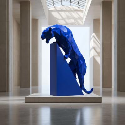 China Custom Blue Metal Panther Sculpture for Garden and Interior Decoration for sale