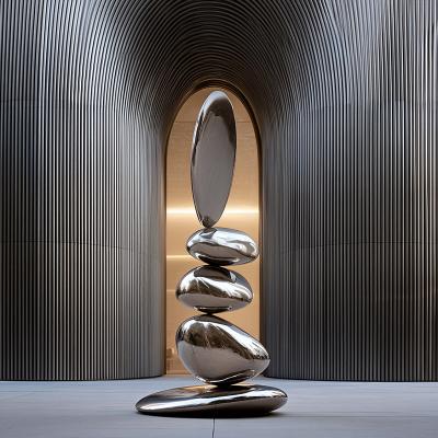 China Pebble Mirror Polished Stainless Steel Sculpture Outdoor Art for sale