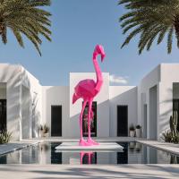 China Large Pink Metal Flamingo Sculpture Garden Decor for Outdoor Spaces for sale