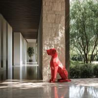 China Modern Red Geometric Metal Dog Sculpture for Indoor Outdoor Decor for sale