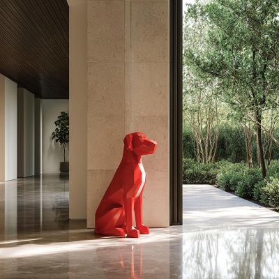 China Modern Red Geometric Metal Dog Sculpture for Indoor Outdoor Decor for sale