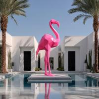 China Large Pink Metal Flamingo Sculpture Garden Decor for Outdoor Spaces for sale